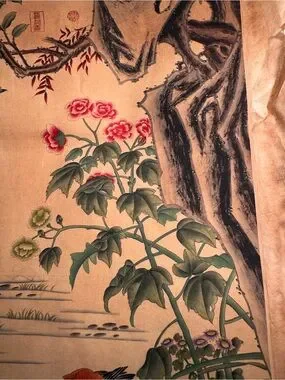 Wall Decor | Old Antique Chinese Painting Scroll Flowers And Birds On ...